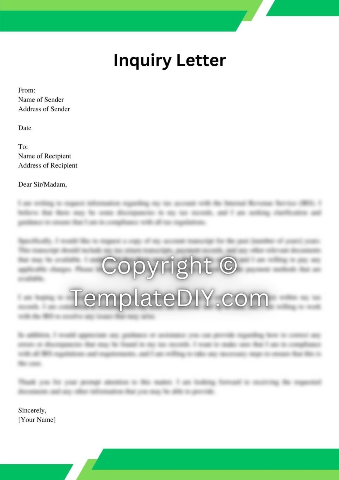 IRS Inquiry Letter Sample with Examples [Word Editable]