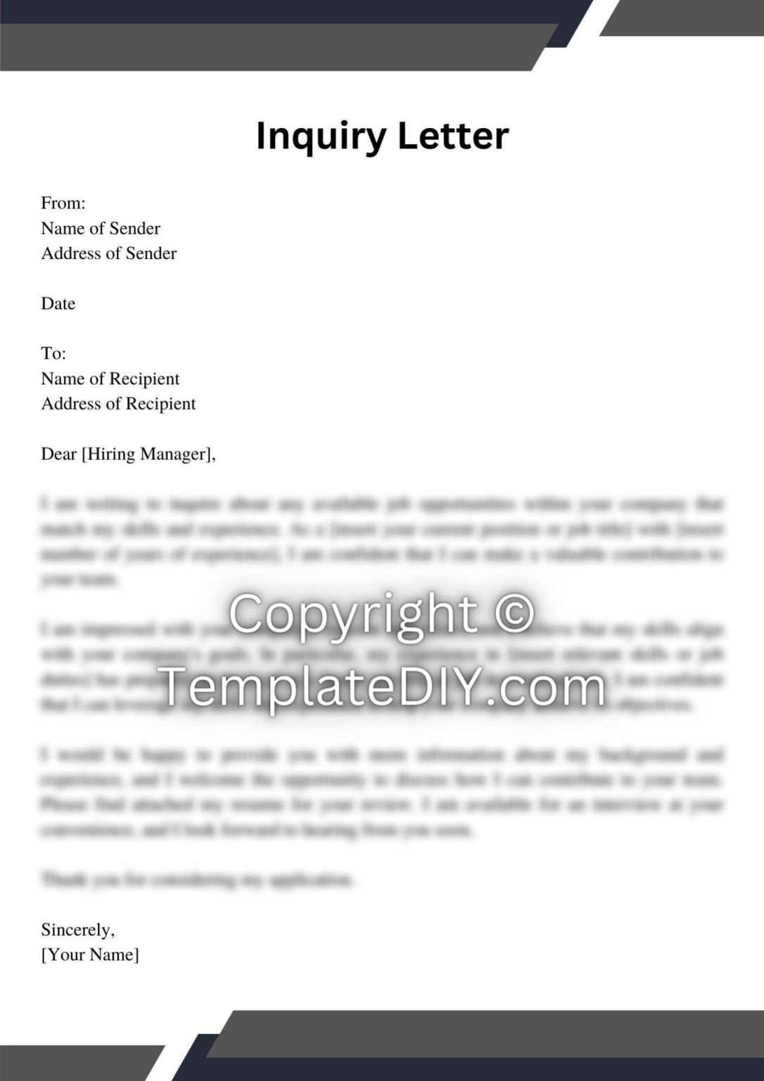 Job Inquiry Letter Template | Sample & Editable Word Format