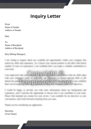 Job Inquiry Letter Template | Sample & Editable Word Format