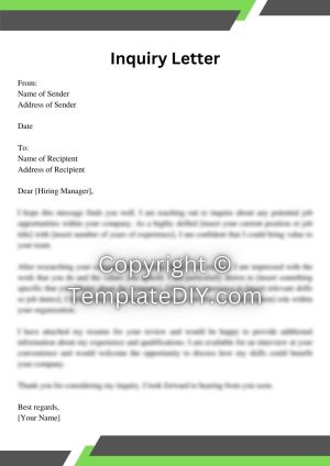 Job Inquiry Letter Template | Sample & Editable Word Format
