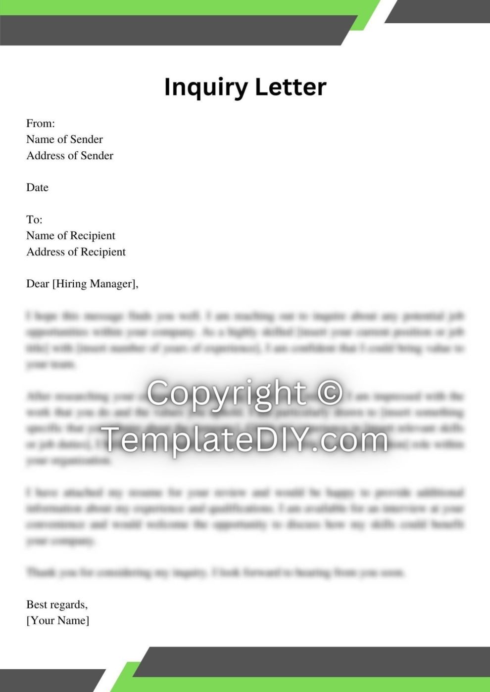 Job Inquiry Letter Template | Sample & Editable Word Format