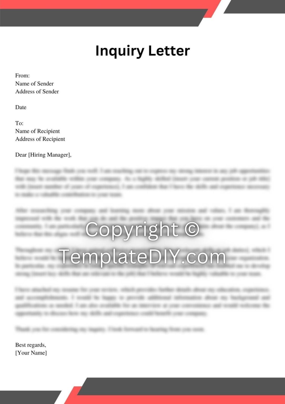 Job Inquiry Letter Template | Sample & Editable Word Format