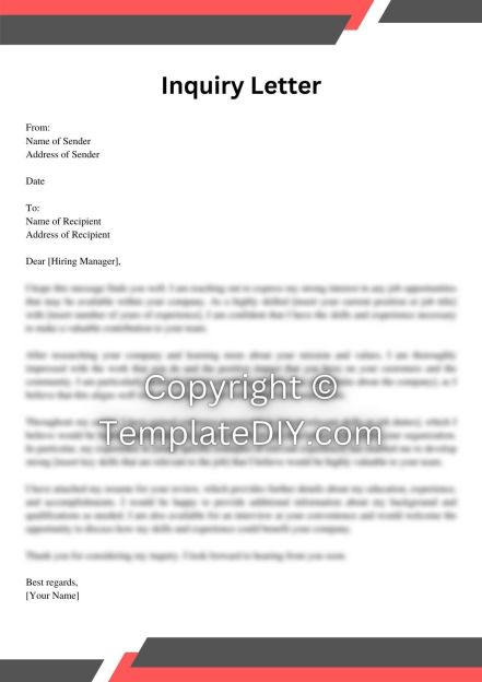 Job Inquiry Letter Template | Sample & Editable Word Format