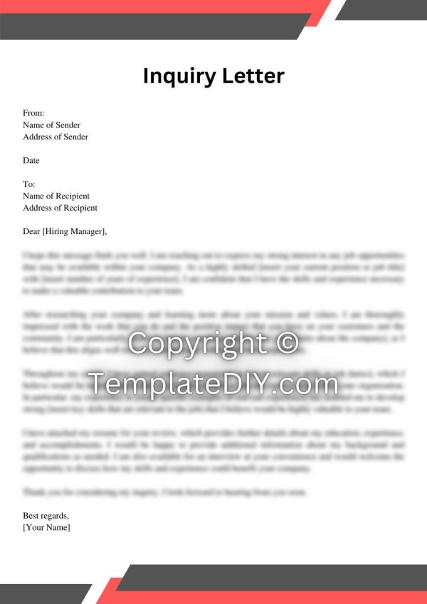 Job Inquiry Letter Template | Sample & Editable Word Format