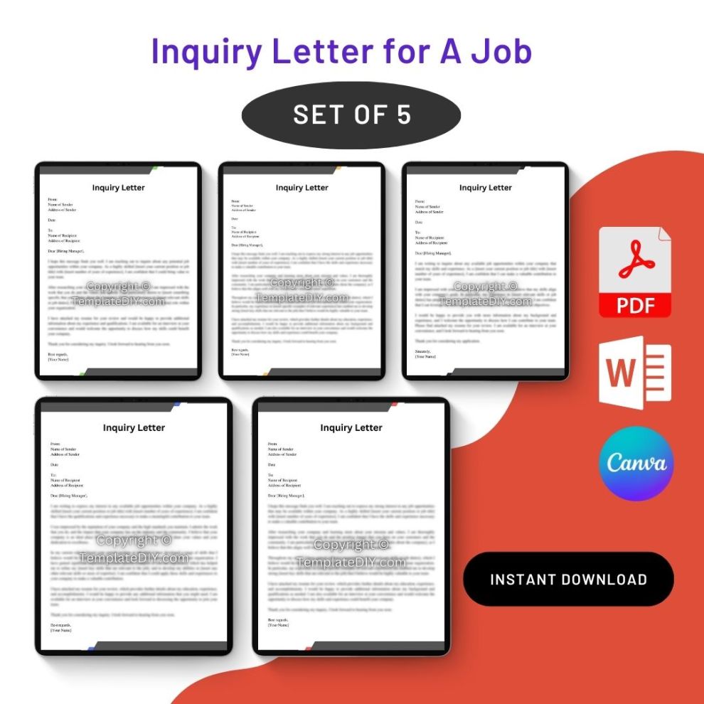 Job Inquiry Letter Template | Sample & Editable Word Format