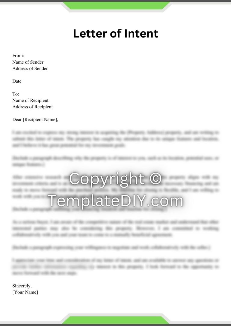 Letter of Intent Real Estate Sample with Examples [Word]