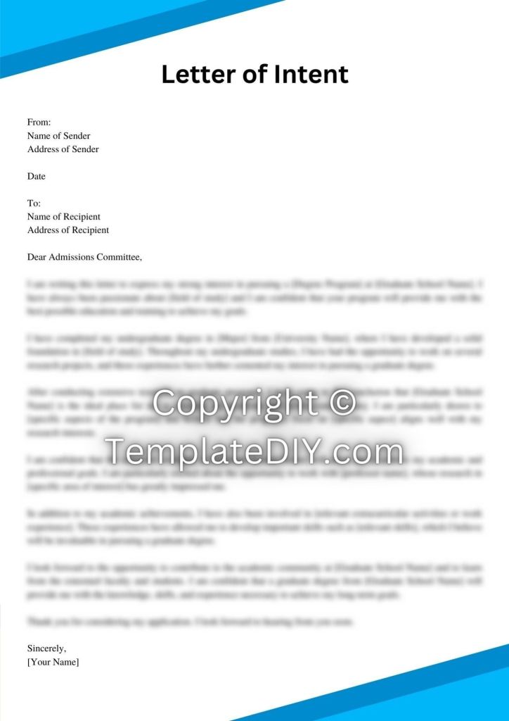 Letter of Intent for Graduate School Sample with Examples