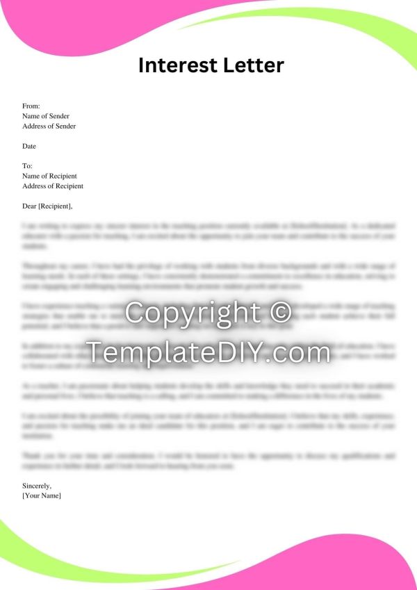 Letter of Interest for A Teaching Position Sample [Word]