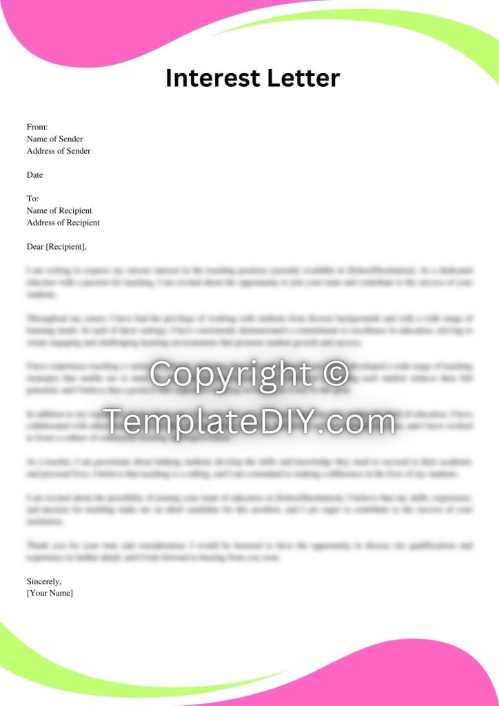 Letter of Interest for A Teaching Position Sample [Word]
