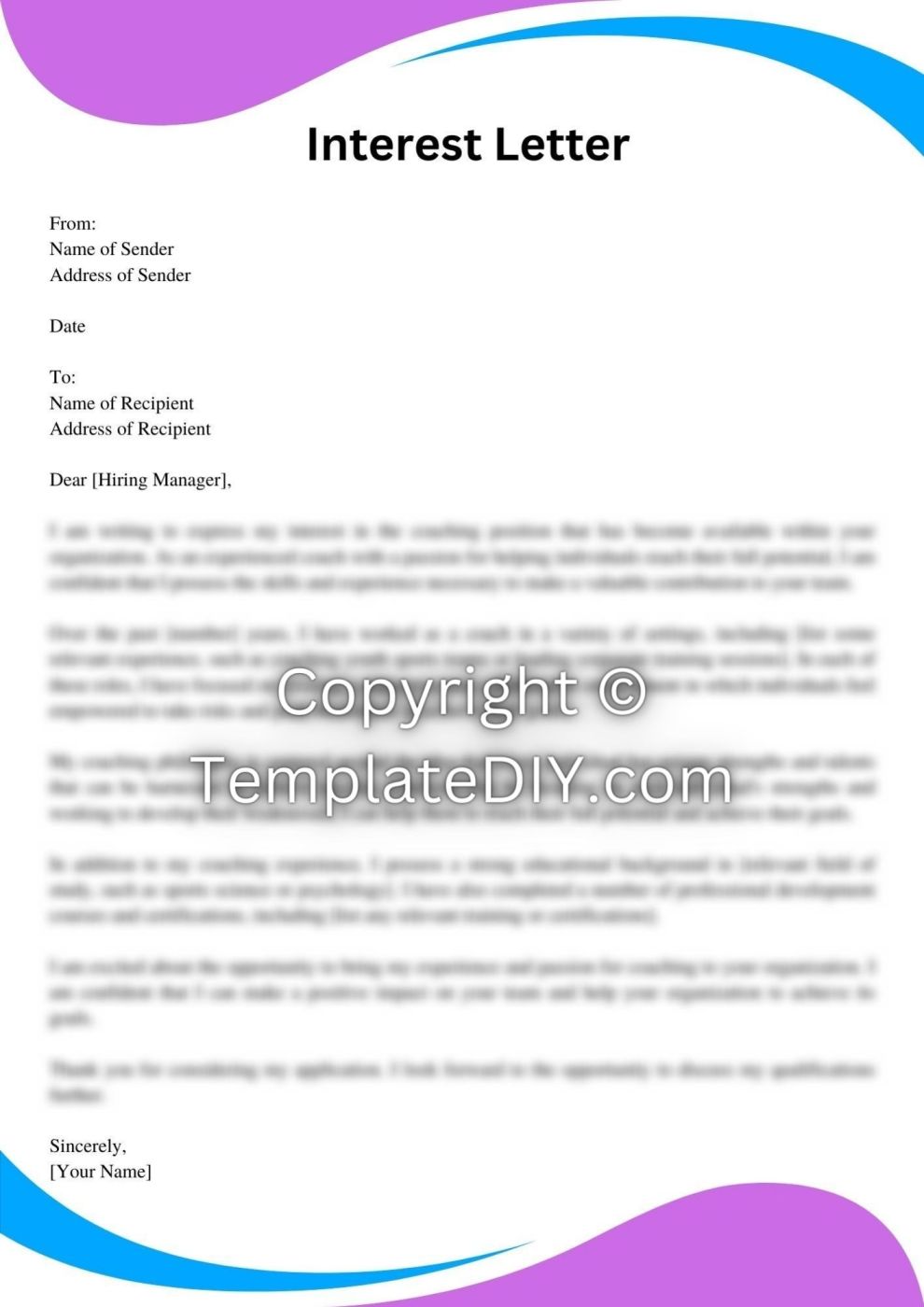 Letter of Interest for Coaching Position Sample and Example
