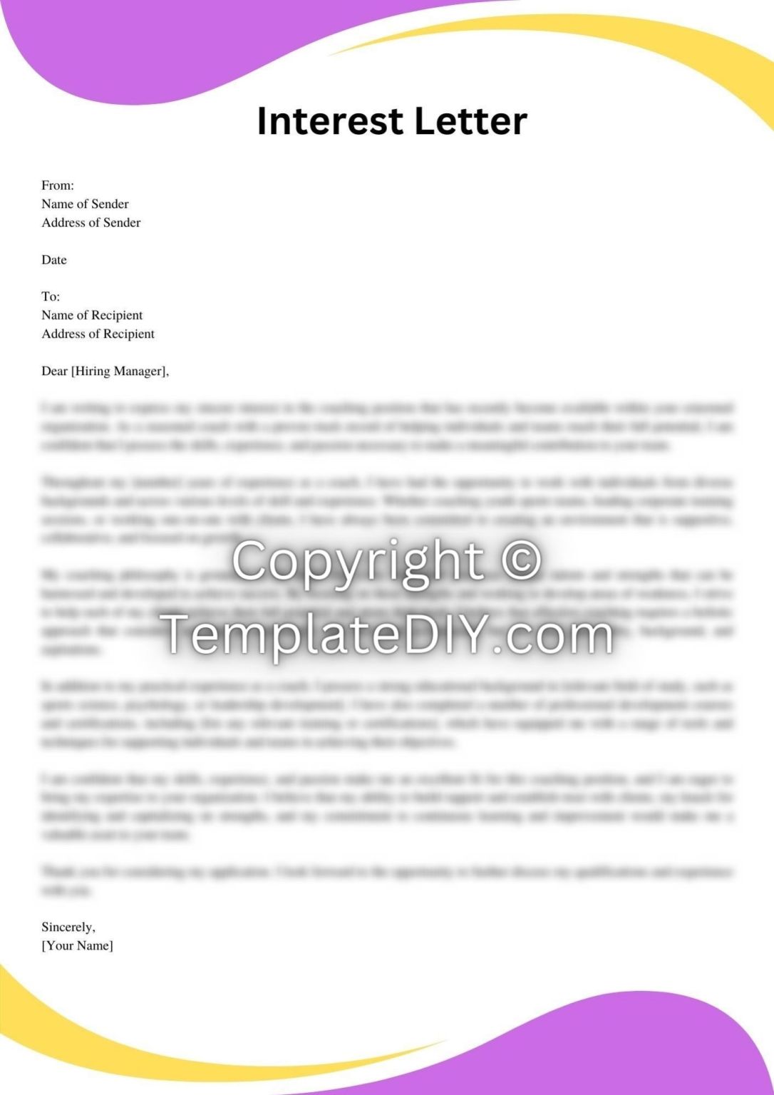 Letter of Interest for Coaching Position Sample and Example
