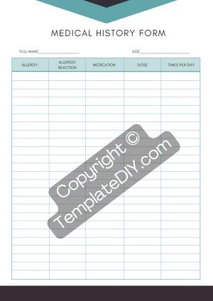 Medical History Form Template Printable in PDF, Word