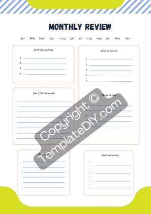 Monthly Business Review Template Printable PDF, Word