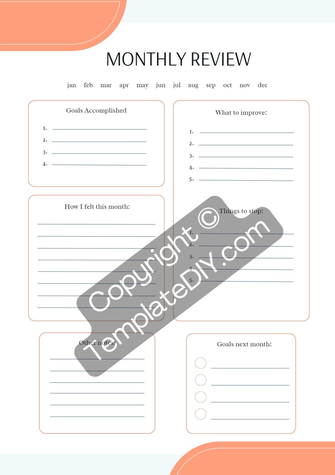 Monthly Business Review Template Printable PDF, Word