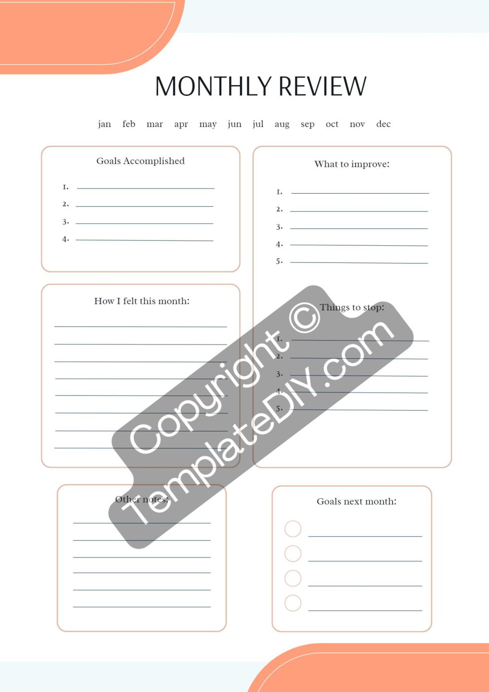 Monthly Business Review Template Printable PDF, Word