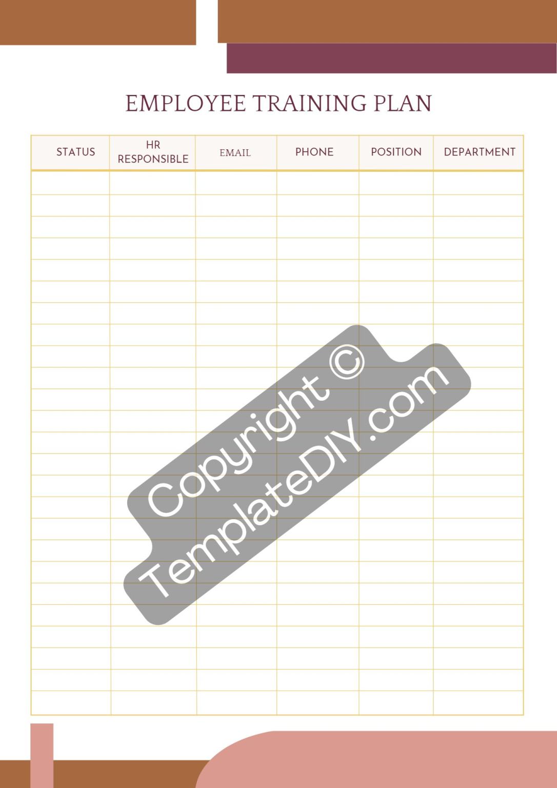 New Employee Training Plan Template Printable in PDF, Word