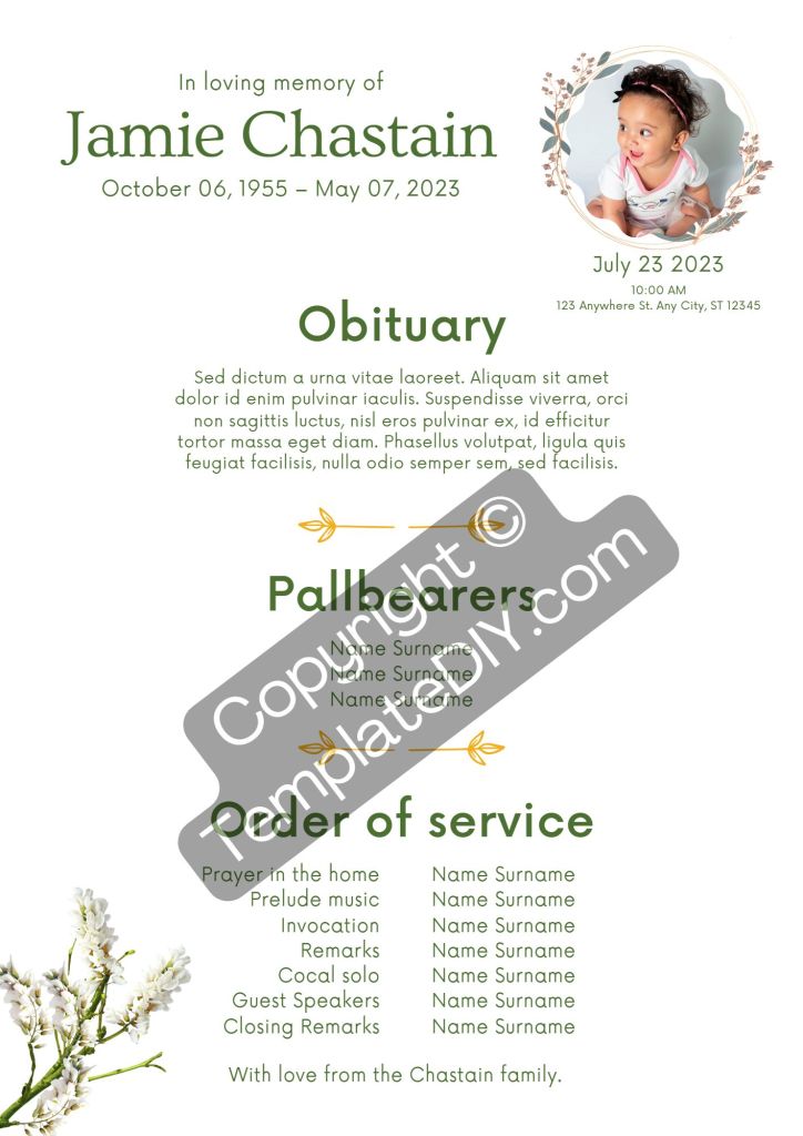 Obituary Program Template Printable in PDF, Word [Editable]