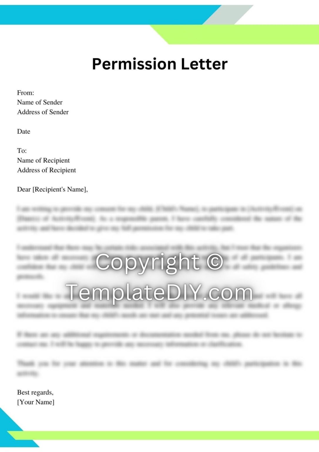 Parental Consent Permission Letter Sample with Examples