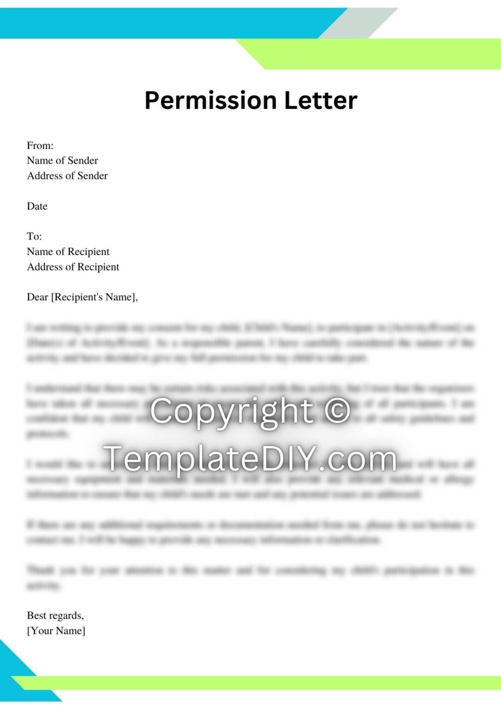 Parental Consent Permission Letter Sample with Examples