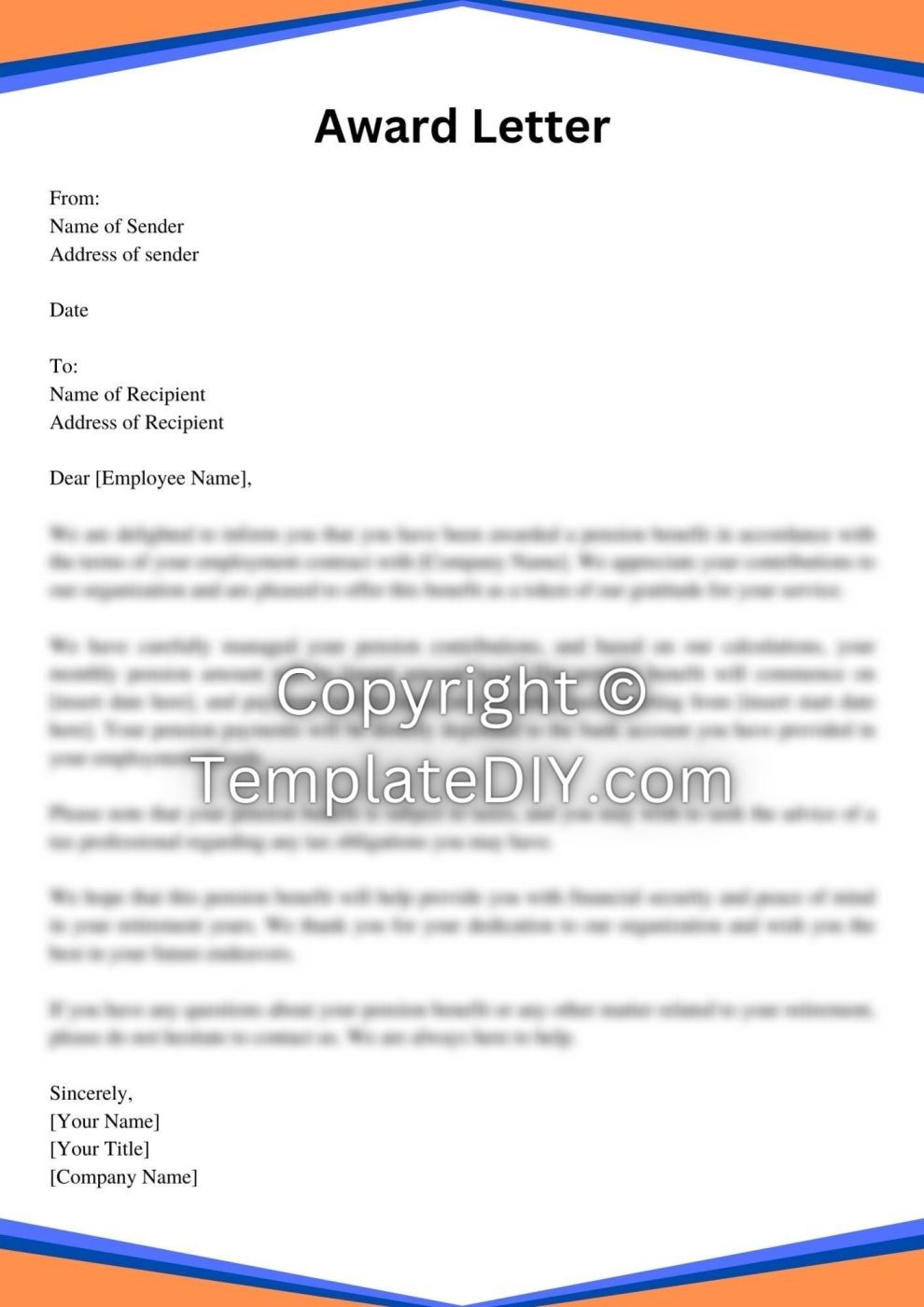 Official Pension Award Letter Template | Editable Examples