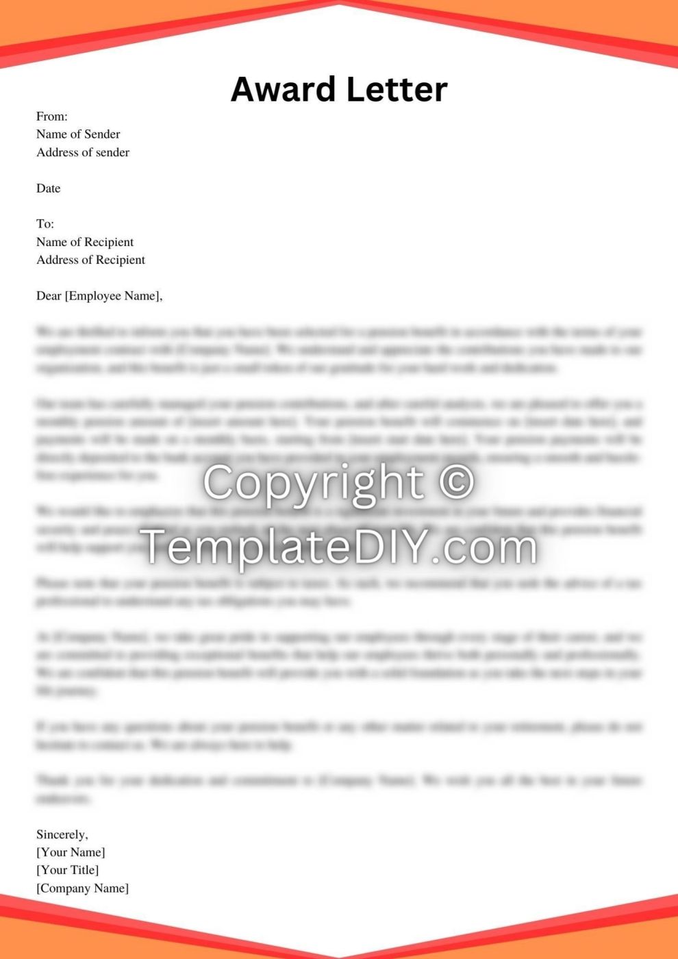 Official Pension Award Letter Template | Editable Examples