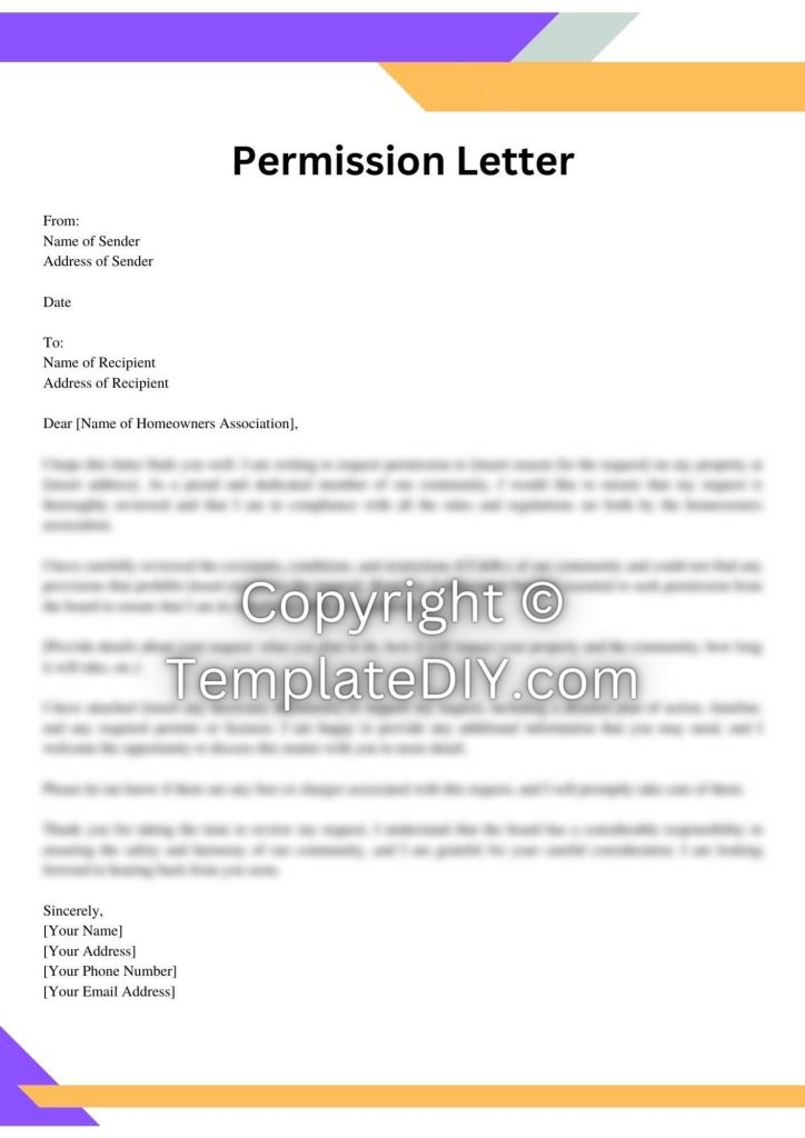 Permission Letter To Homeowners Association Requesting