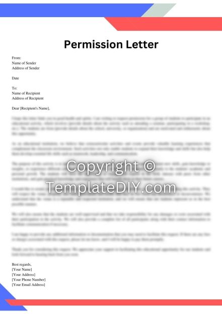 Permission Letter for Students Sample with Examples [Word]