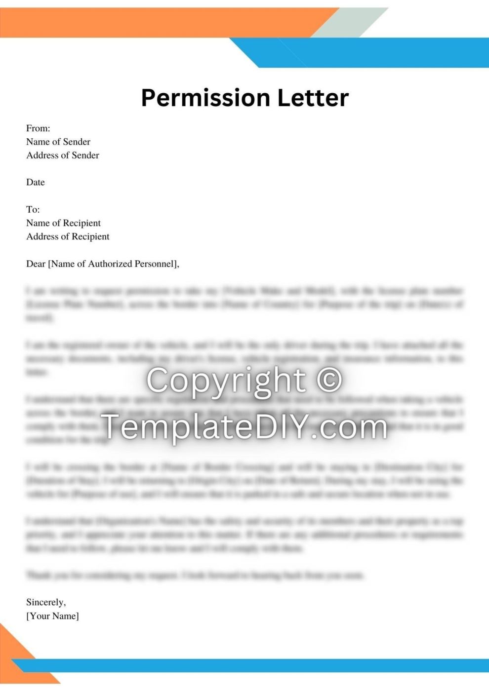 Permission Letter to Take A Vehicle Across The Border