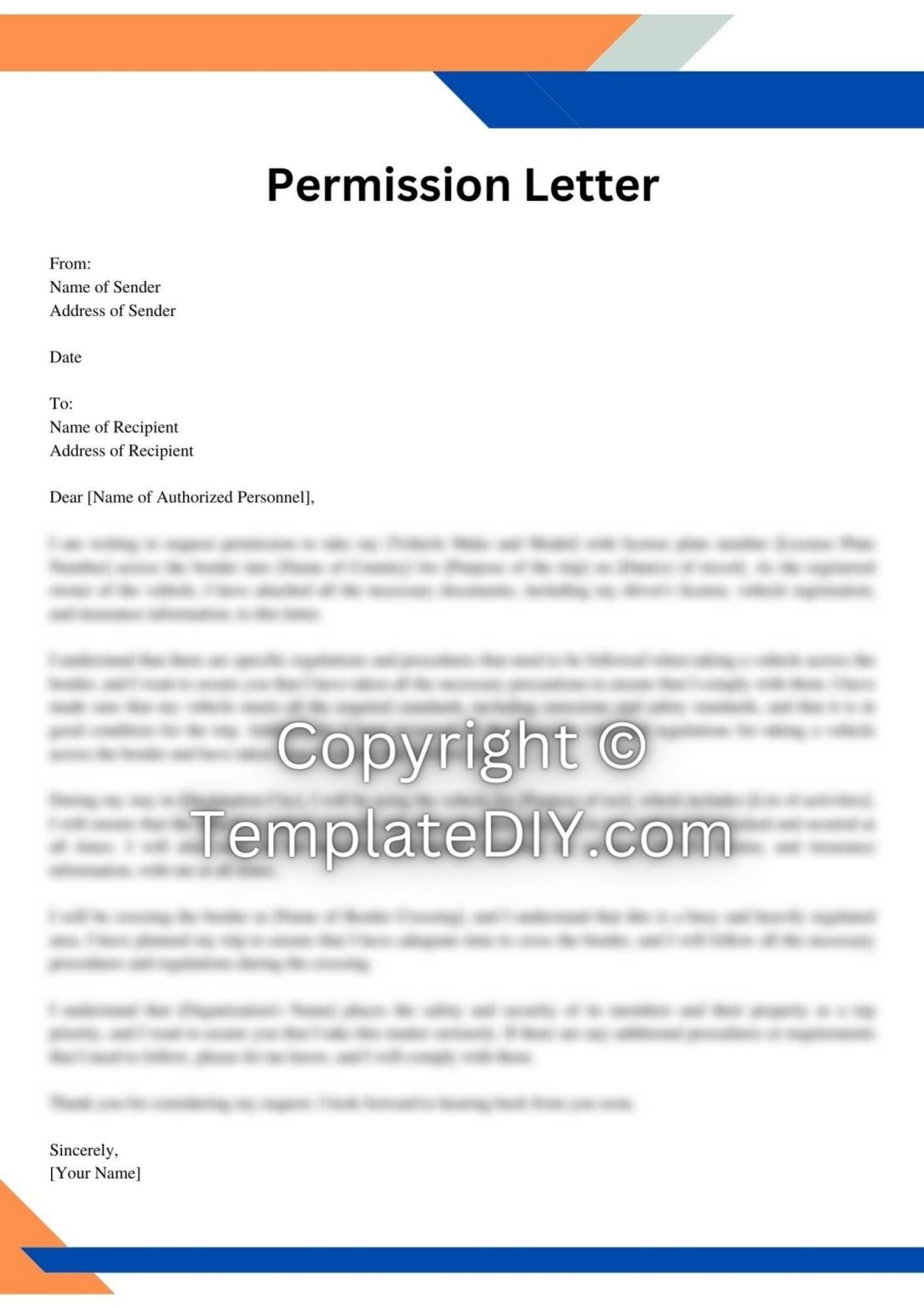 Permission Letter to Take A Vehicle Across The Border