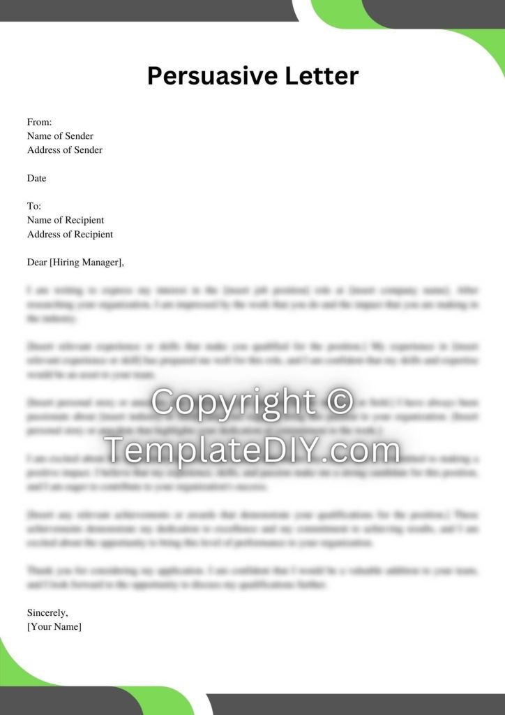 Persuasive Letter for Job Application Sample with Examples