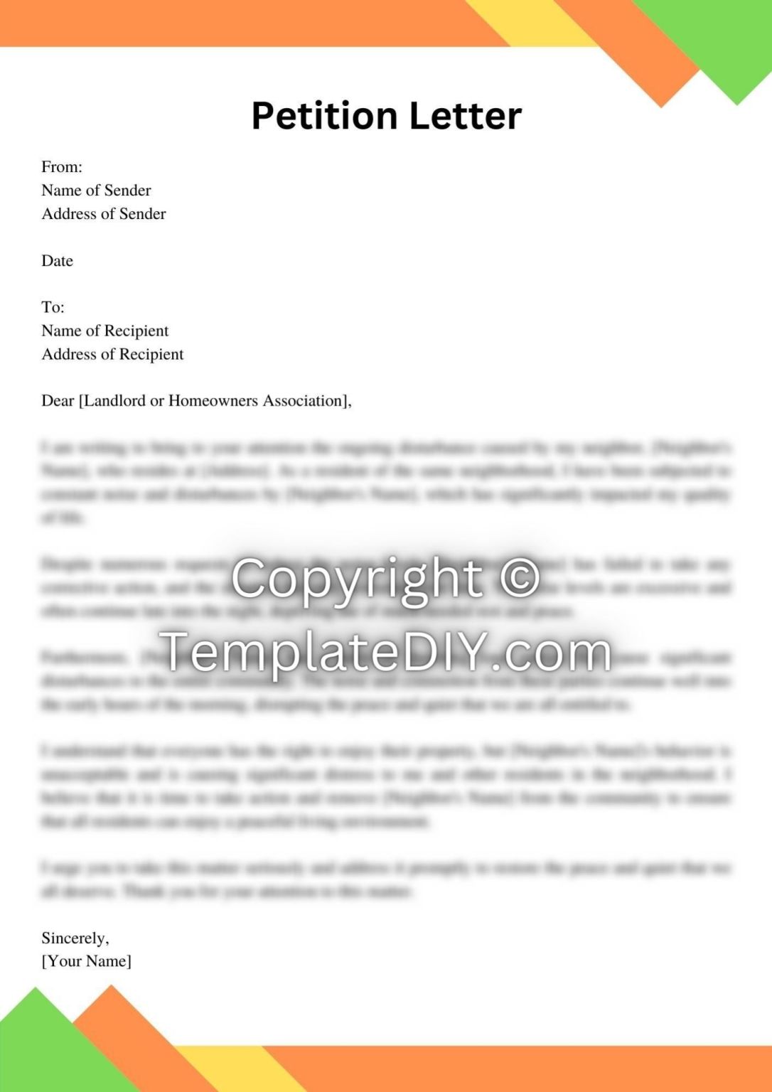 Petition Letter to Remove A Neighbor Sample with Examples