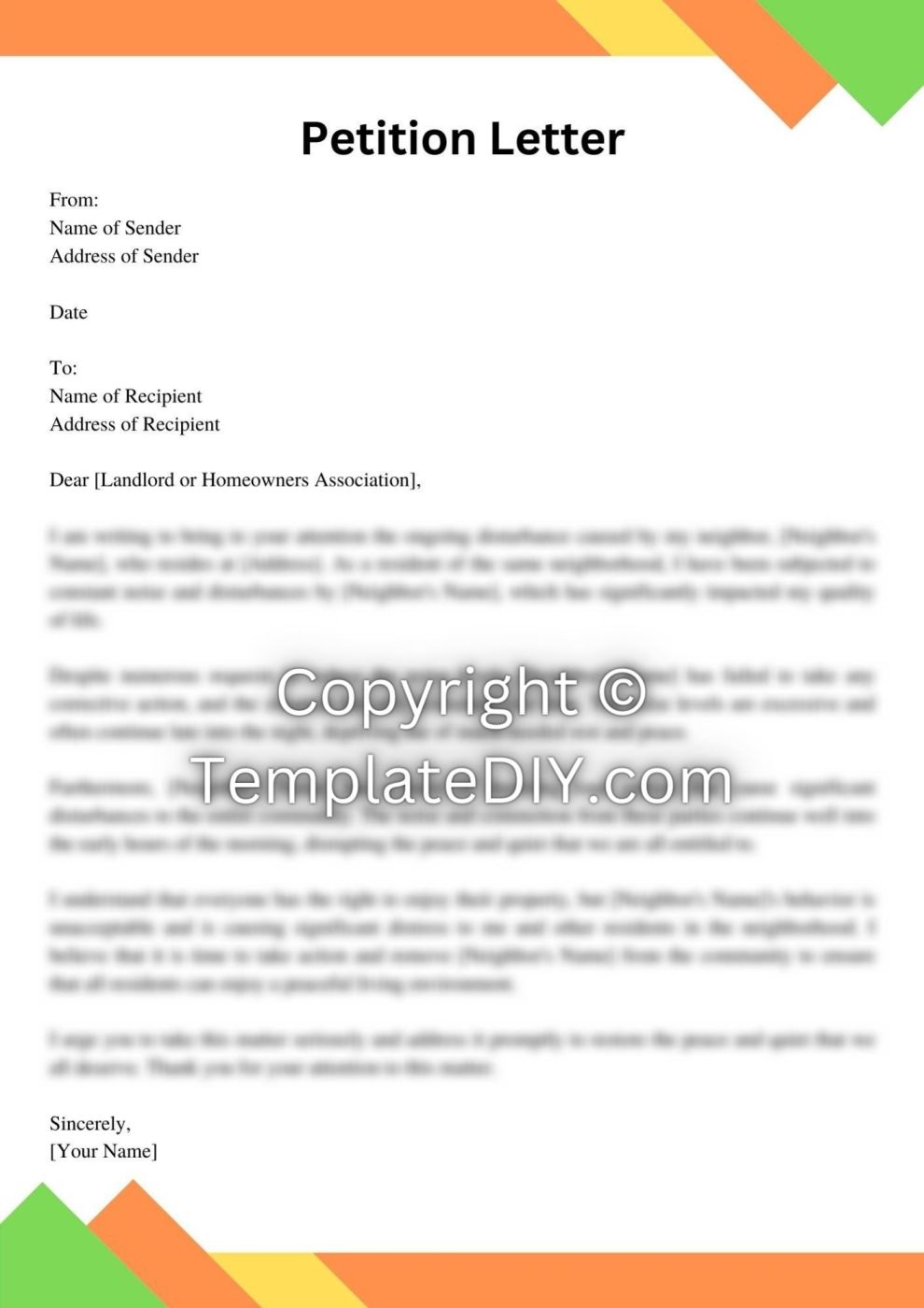 Petition Letter to Remove A Neighbor Sample with Examples