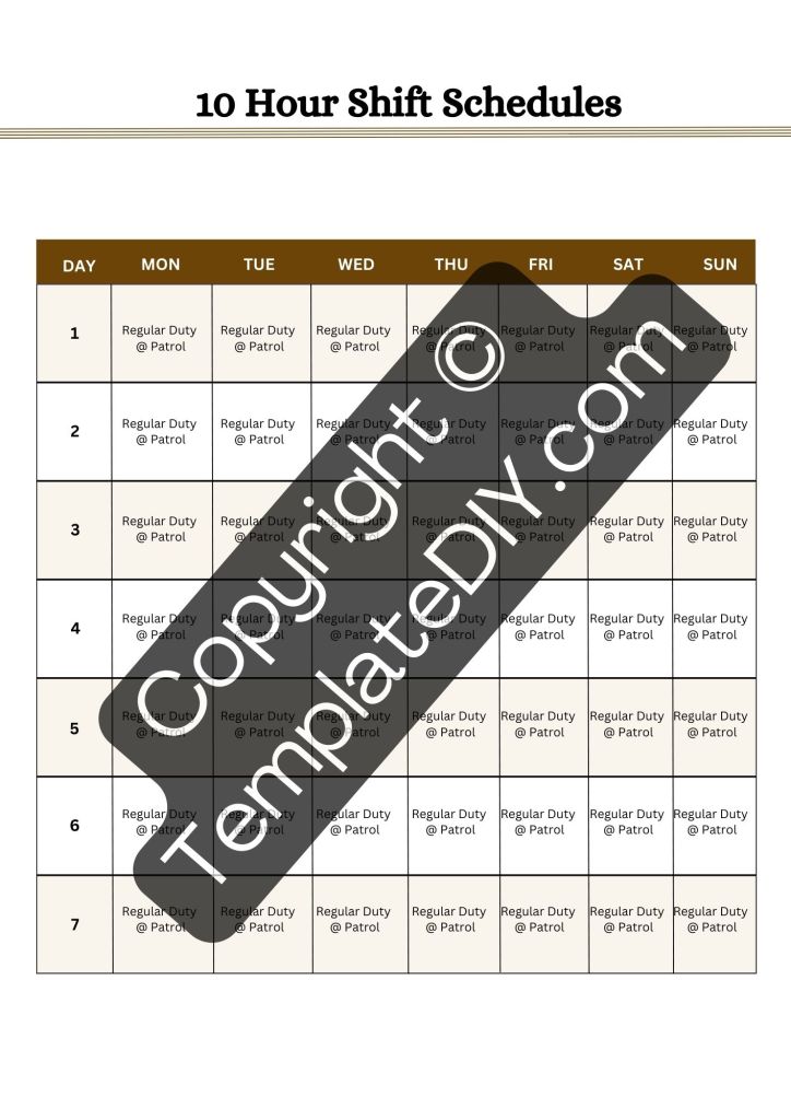 10-Hour Shift Schedules for 7 Days A Week Template Printable