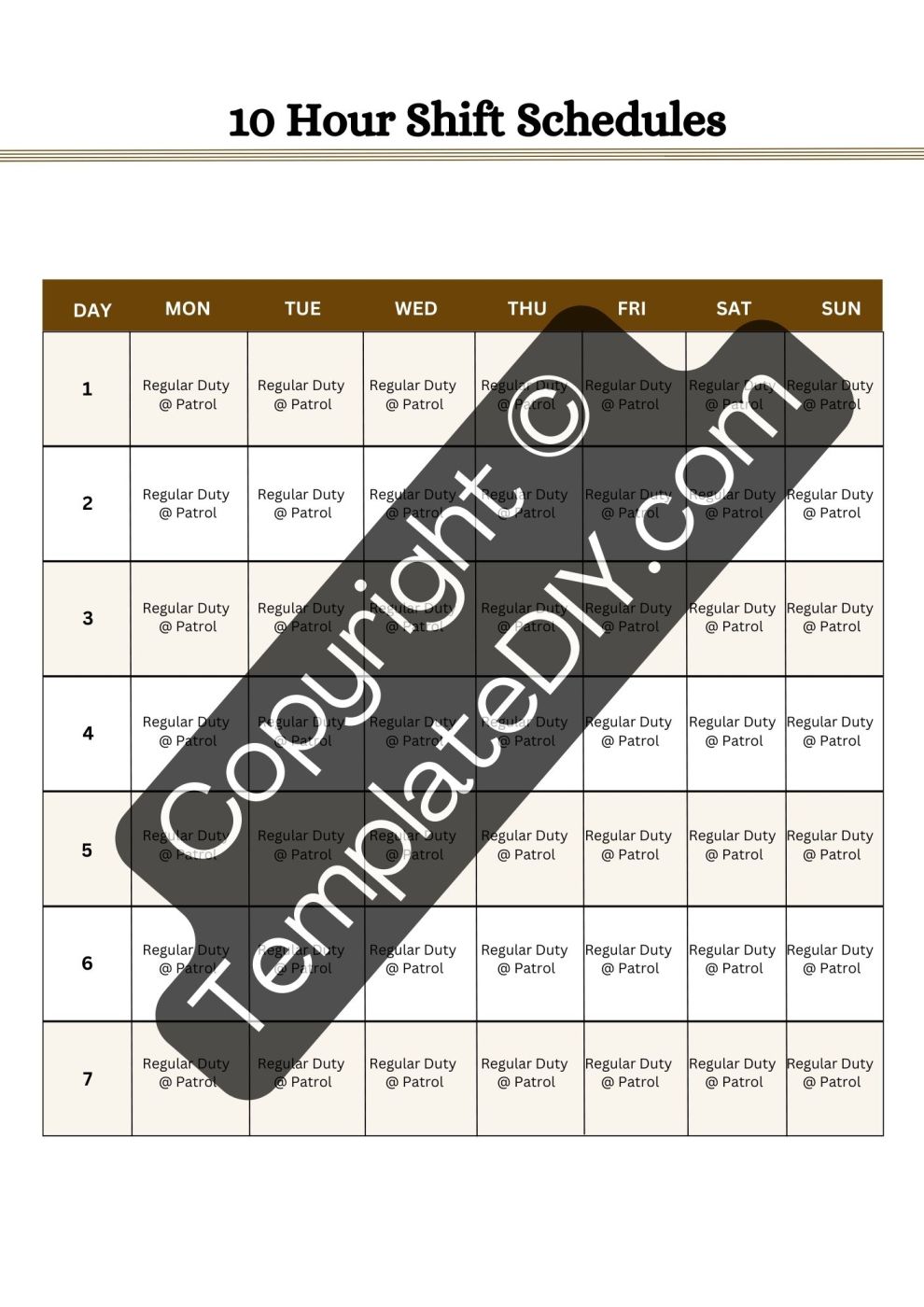 10-Hour Shift Schedules for 7 Days A Week Template Printable