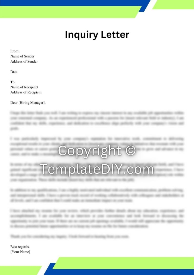 Application Inquiry Letter Sample with Examples [Word]