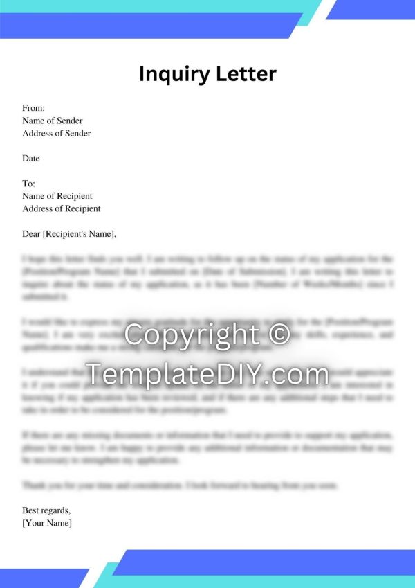 Application Status Inquiry Letter Template Download