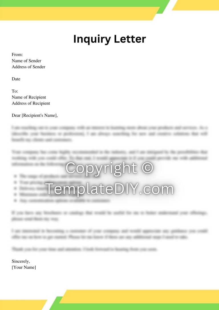 Business Inquiry Letter Sample with Examples [Word]