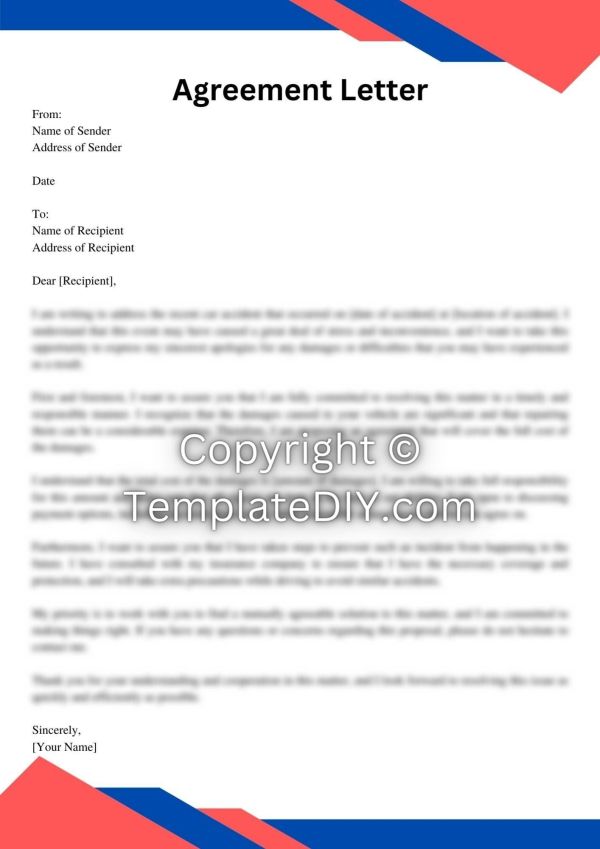 Car Accident Agreement Letter Sample [Editable]