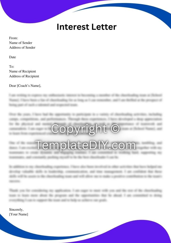 Cheerleading Interest Letter Sample with Examples [Word]