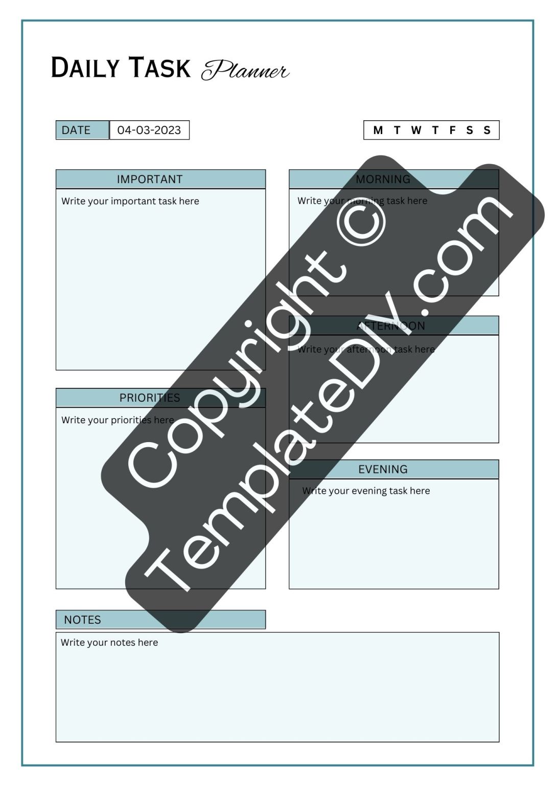 Daily Task Planner Template Printable in PDF & Word