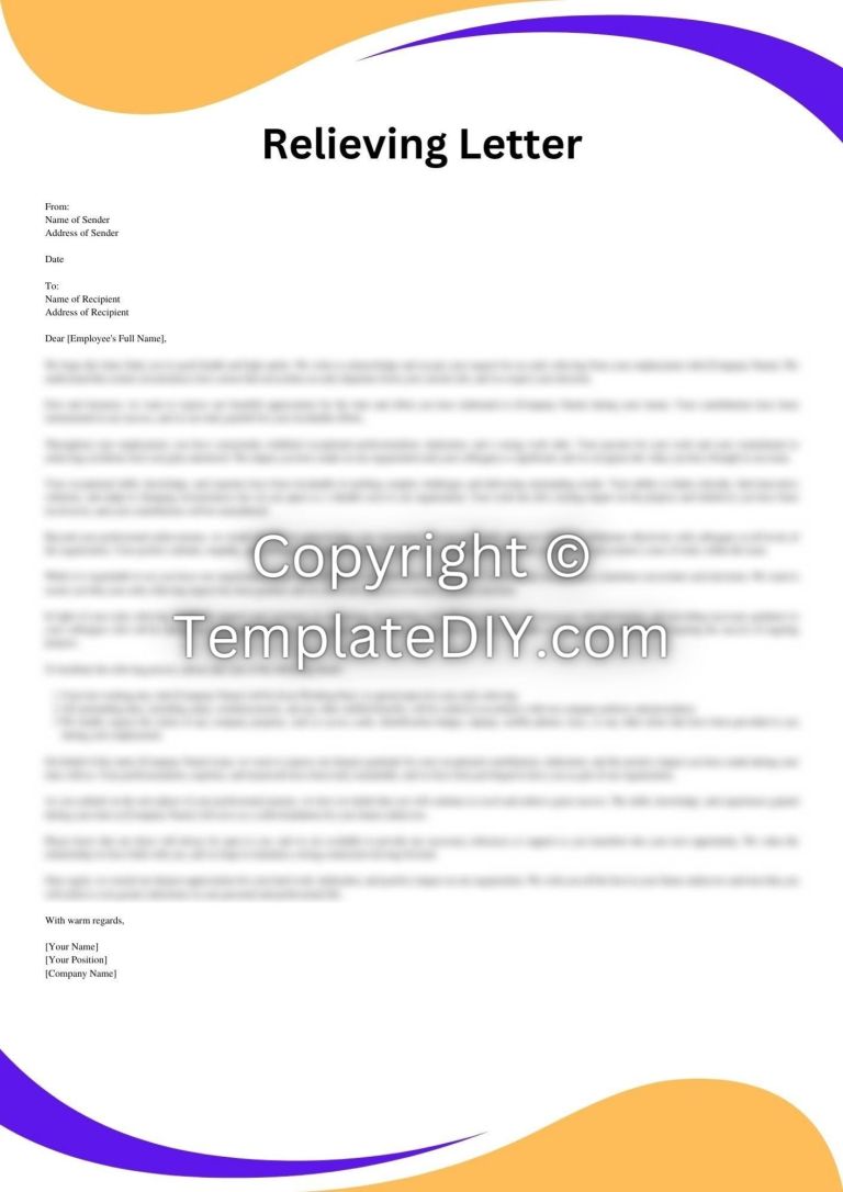 Early Relieving Letter Sample with Examples [Word]