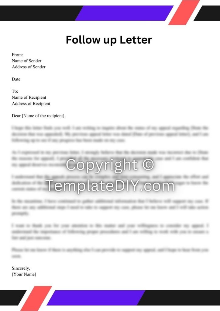 Follow Up Appeal Letter Sample Template with Examples