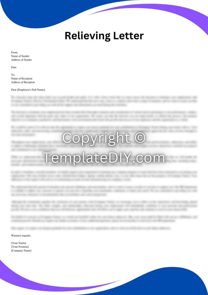 Formal Relieving Letter Sample with Examples [Word]