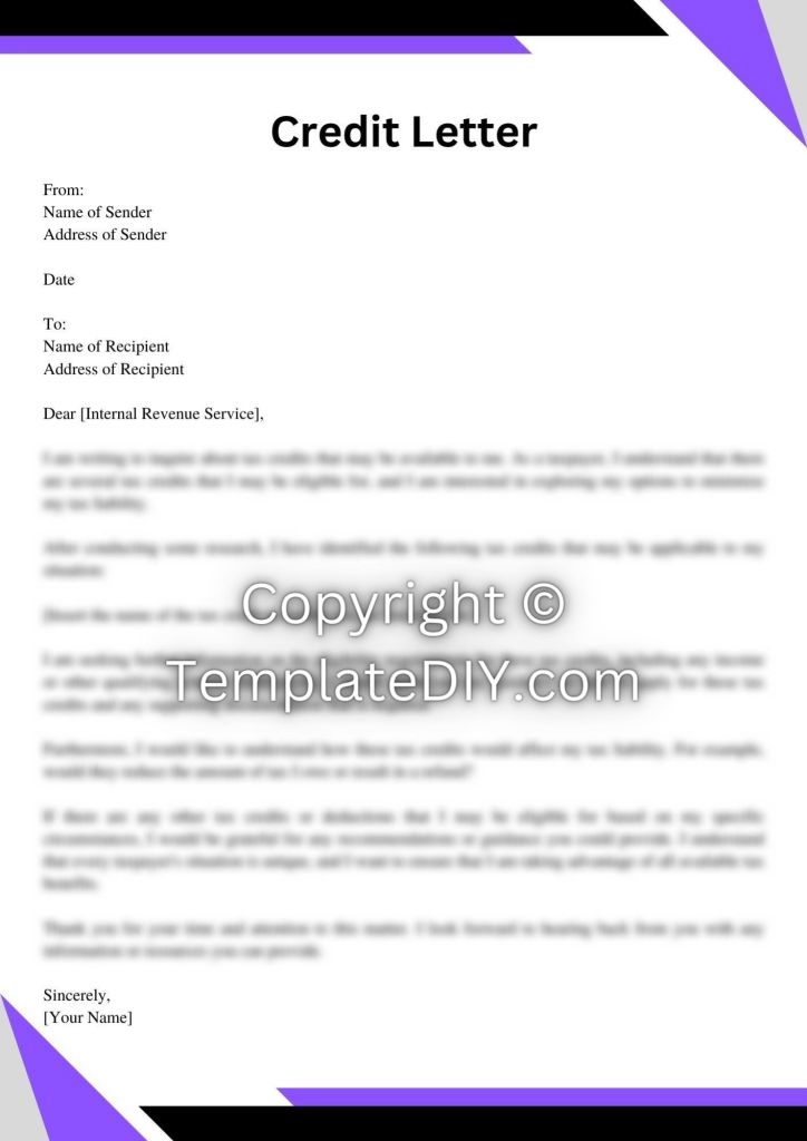 IRS Tax Credit Letter Sample Template with Examples [Word]
