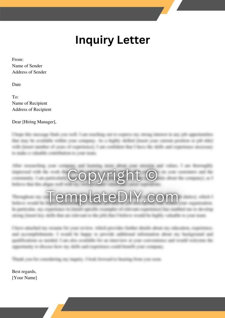 Job Inquiry Letter Template | Sample & Editable Word Format