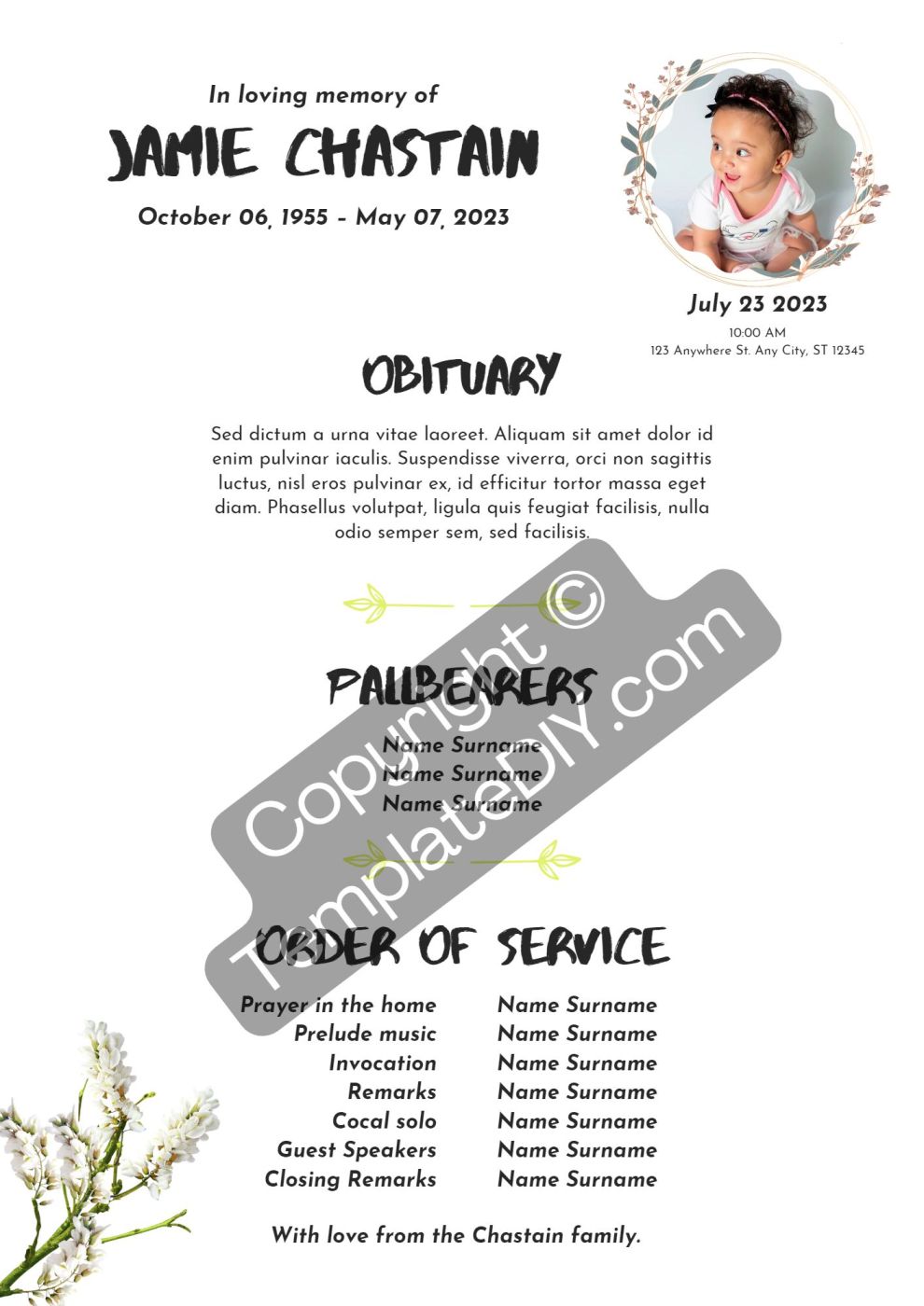 Obituary Program Template Printable in PDF, Word [Editable]