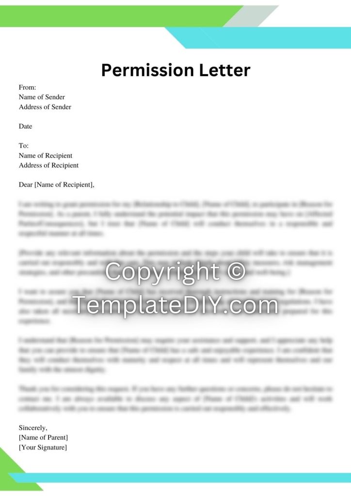 Permission Letter from Parents Sample Template and Examples