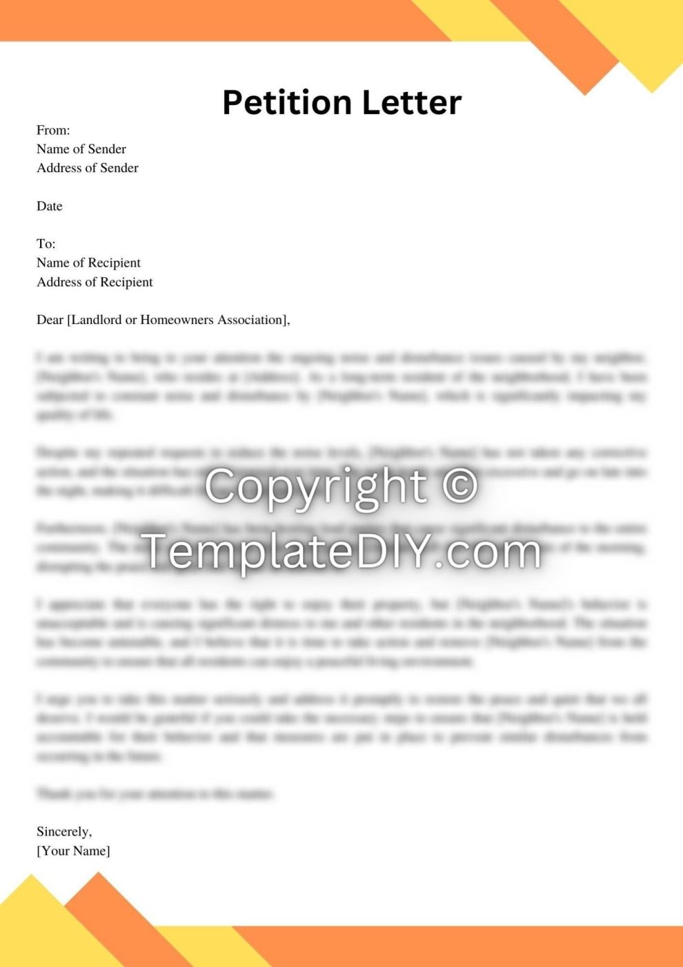 Petition Letter to Remove A Neighbor Sample with Examples