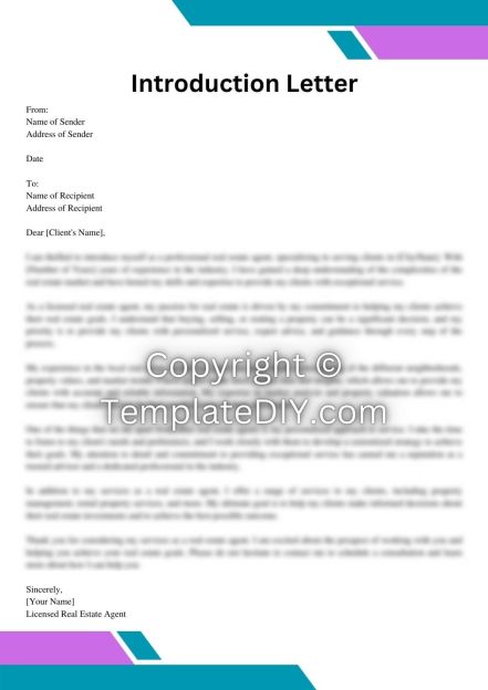 Real Estate Introduction Letter Sample with Examples