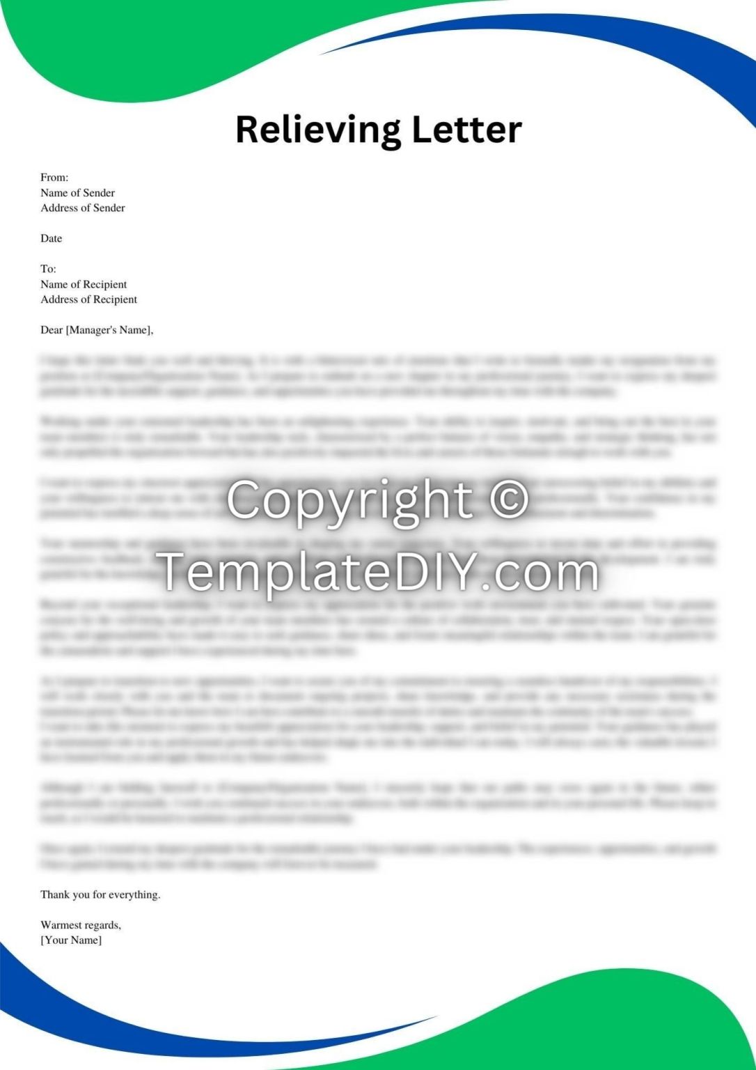 Relieving Letter to Manager Sample with Examples [Word]